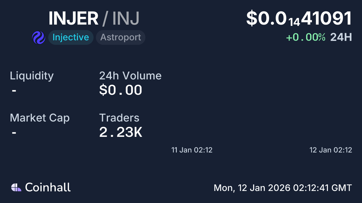 INJER Price: $0.000000000000014856 USD | Coinhall - Live Price & Charts